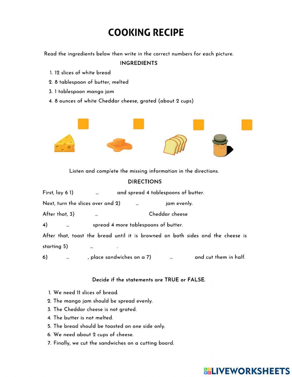 Toast Recipe | pluggedenglish | Live Worksheets