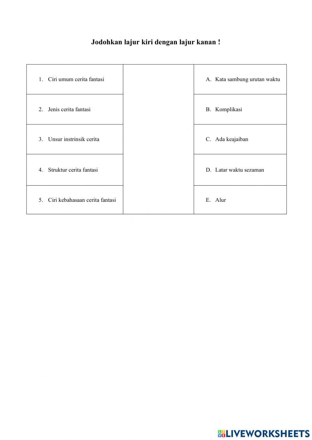 LKPD: Menghubungkan jawaban yang benar. worksheet | Live Worksheets