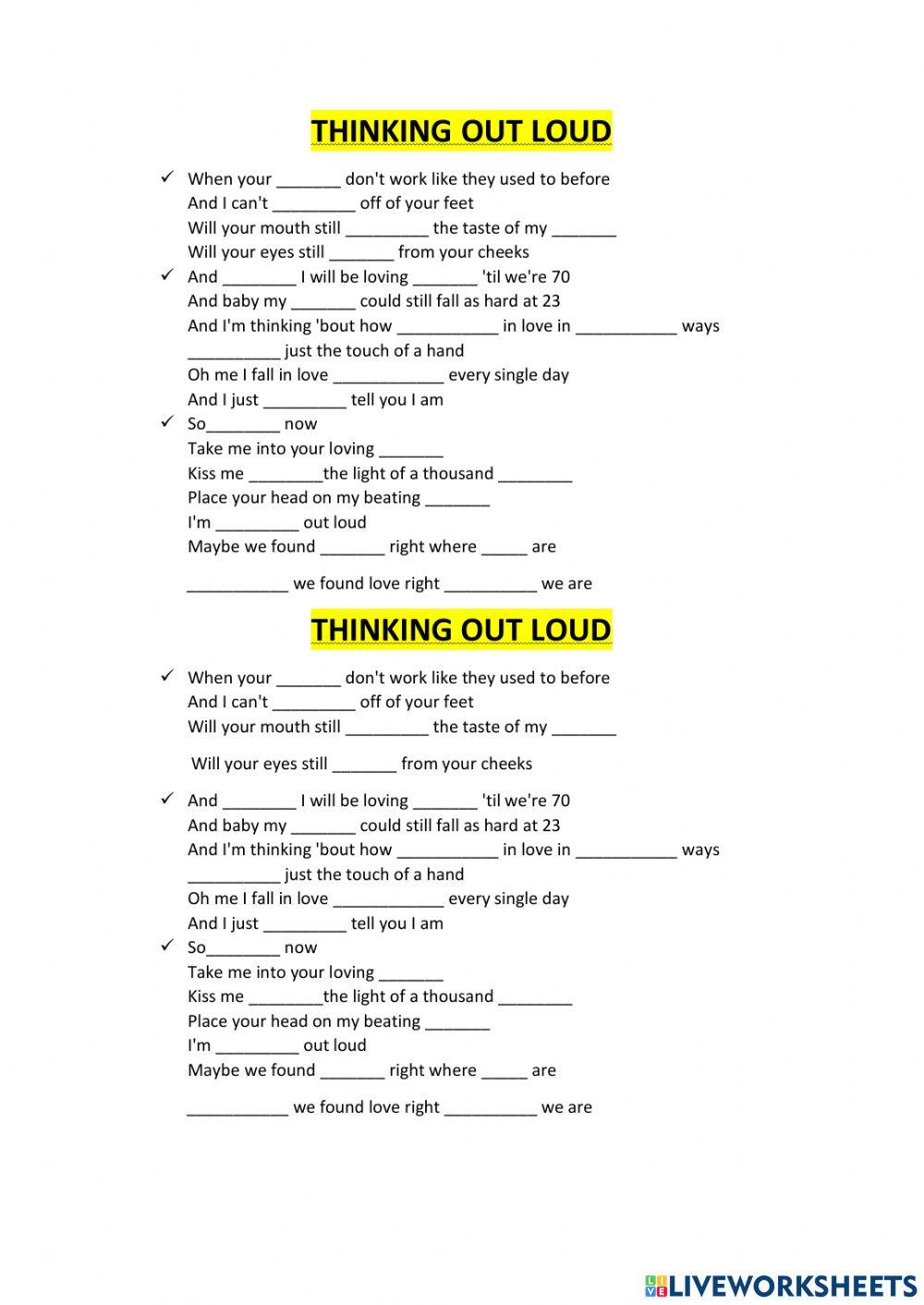 Thinking out loud online worksheet | Live Worksheets