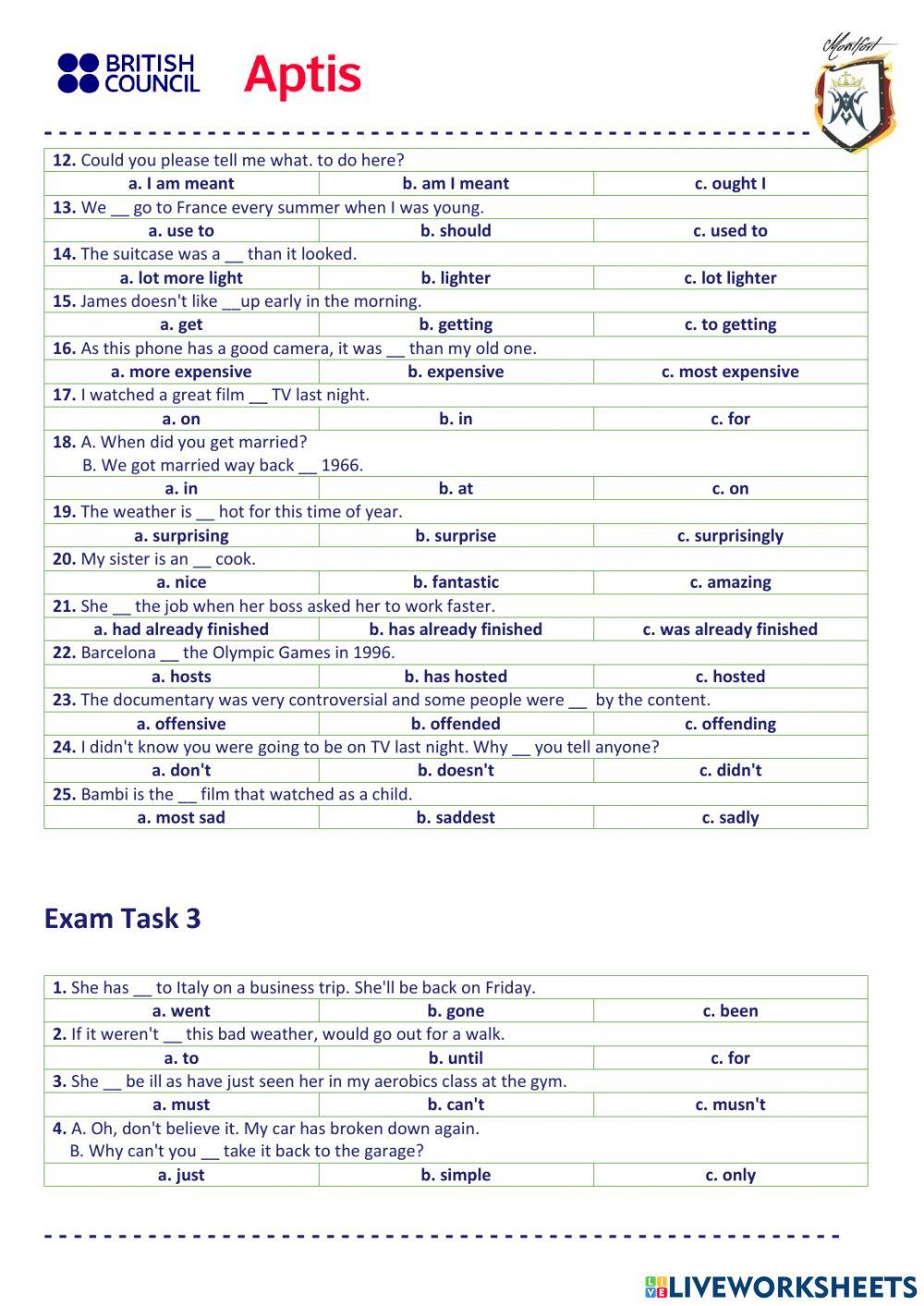 5349915 | APTIS GRAMMAR UNIT 1 | Montfort Educational