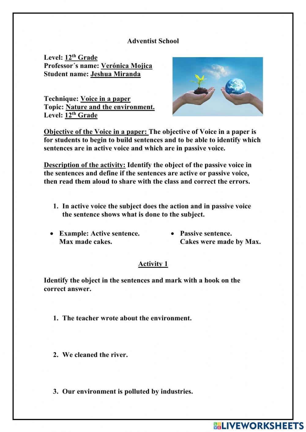 Voice in a paper worksheet | Live Worksheets