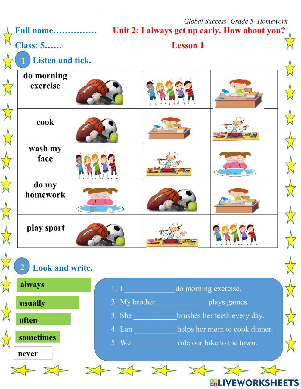 Unit 2: I always get up early. 2099773 | chu thi hoa