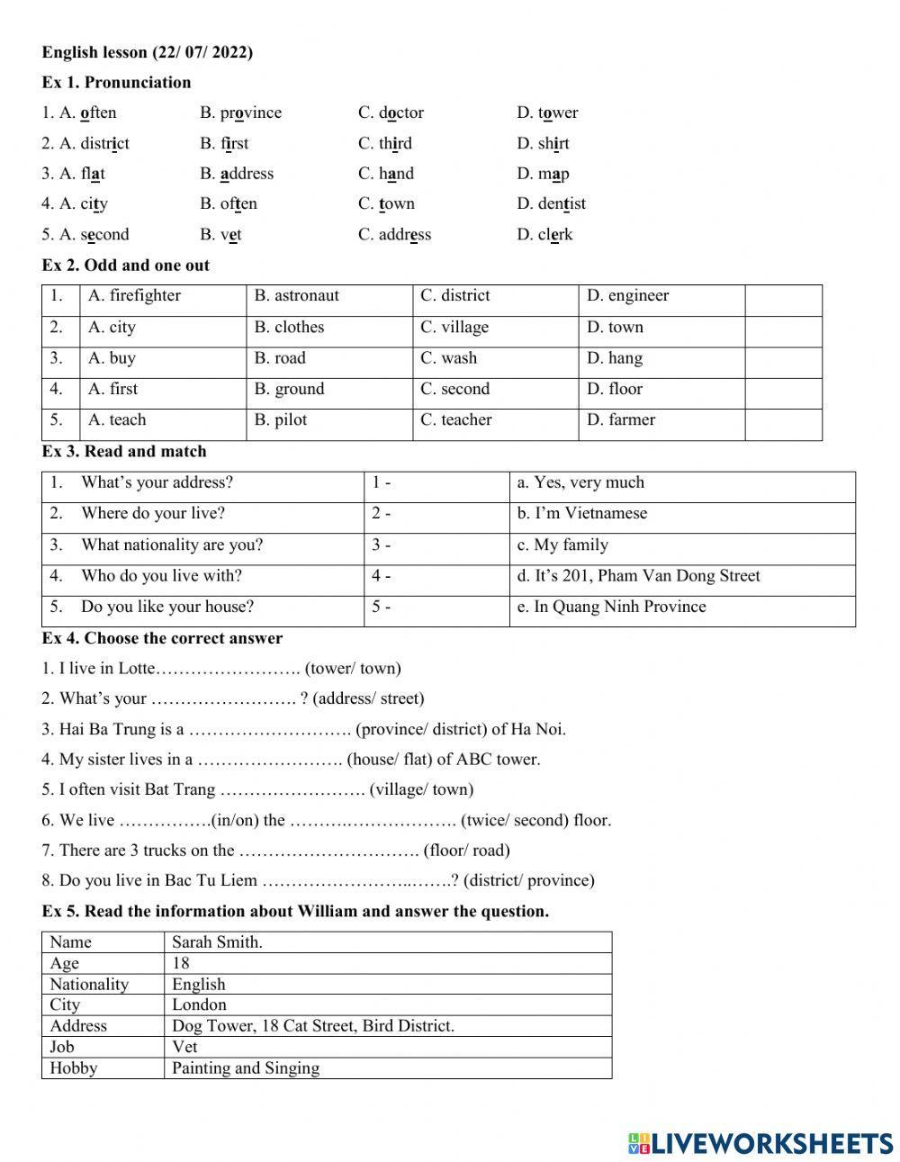 Grade 5C - Unit 1 - address worksheet | Live Worksheets