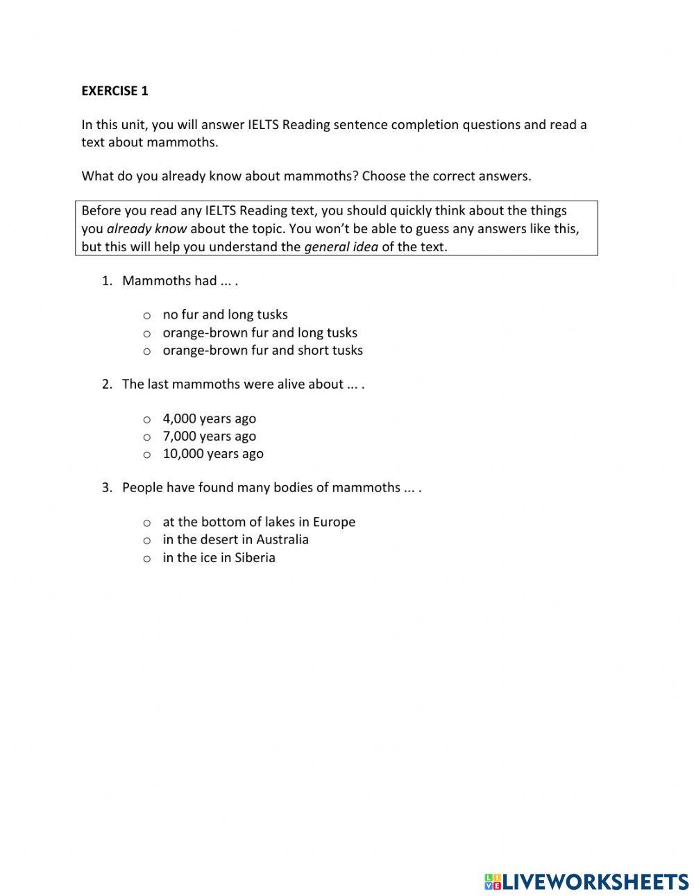 IE1, Unit 2, Reading, Exercise 1 worksheet | Live Worksheets
