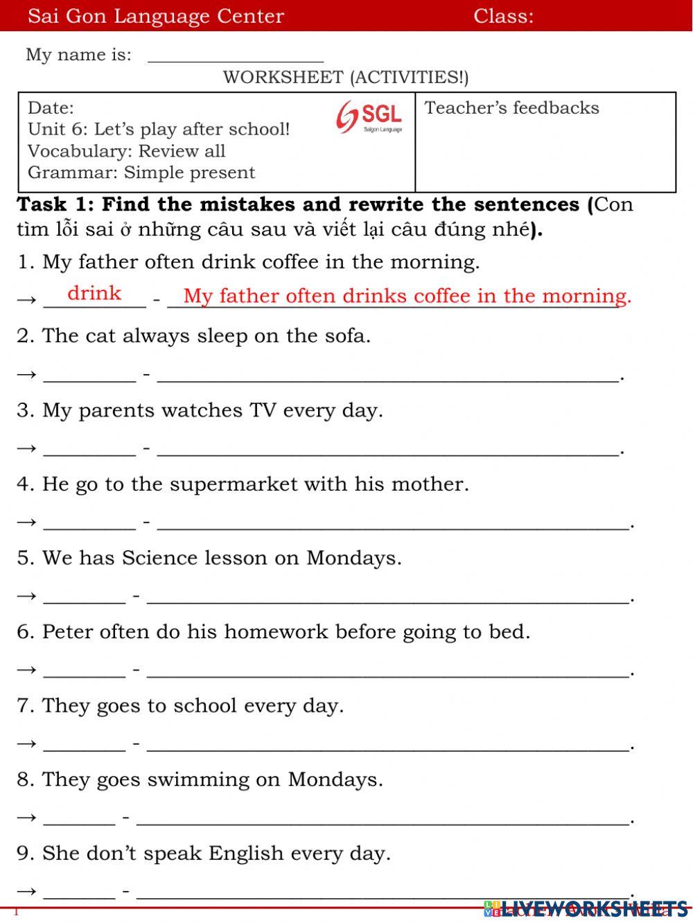 Let's play after school! worksheet for Class: Goldfish + Taro | Live ...