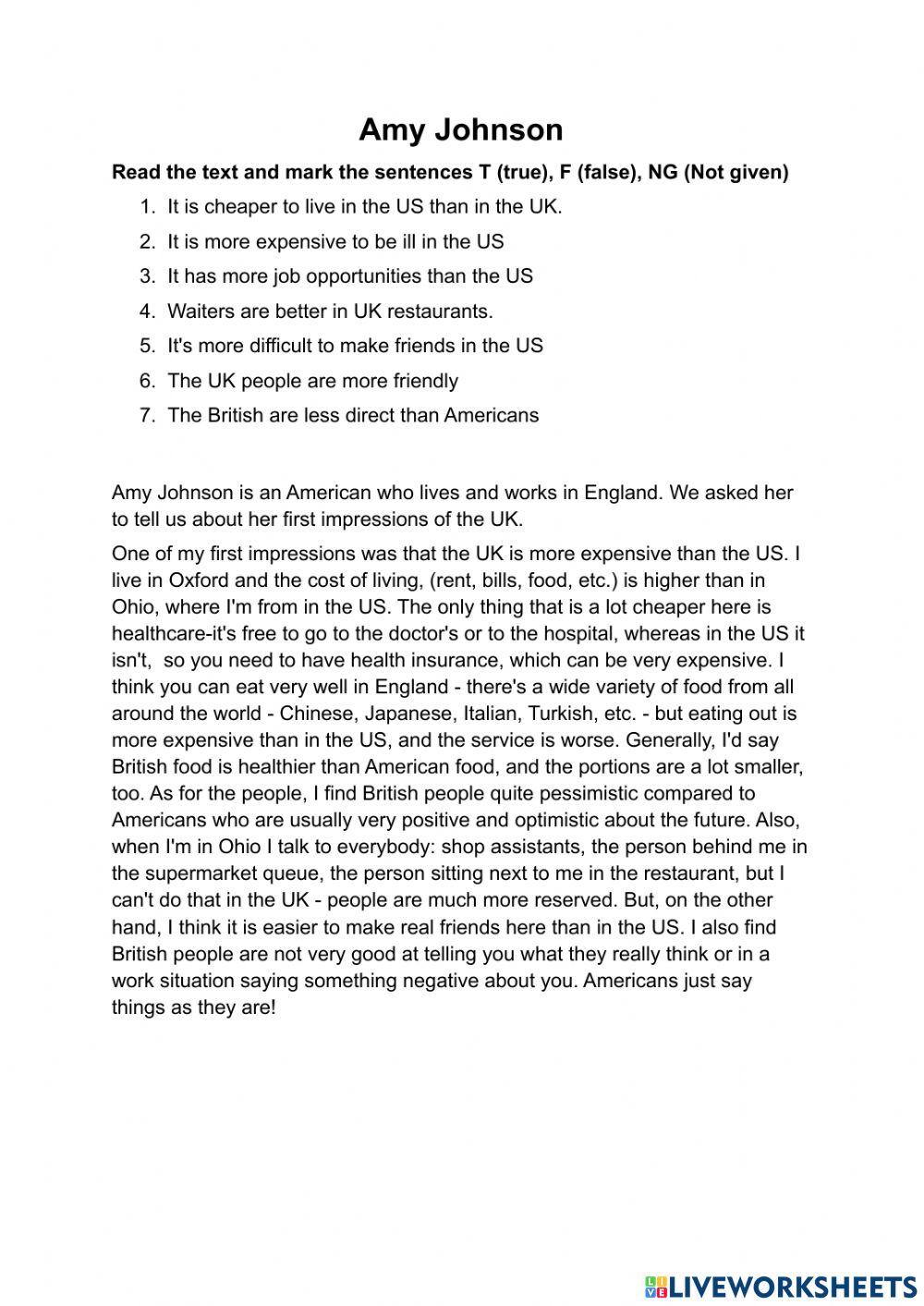 Amy Johnson worksheet | Live Worksheets