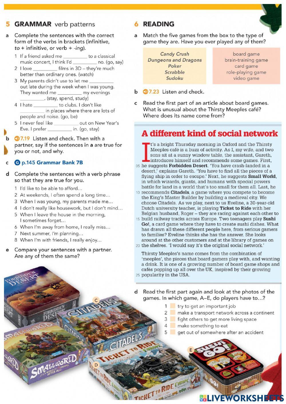 b1+ verb patterns online exercise for | Live Worksheets