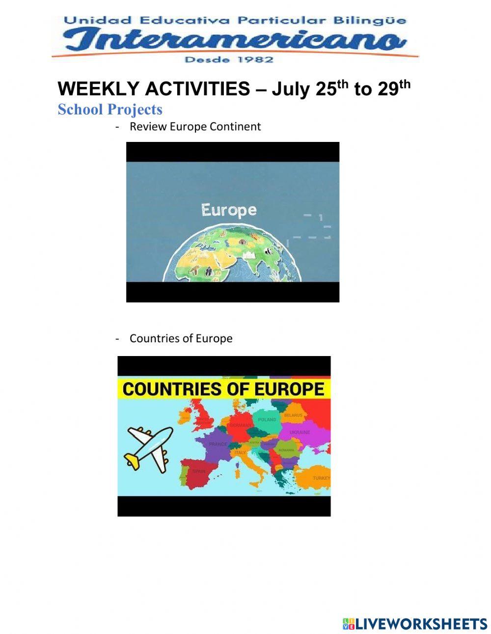 Weekly activities 12 interactive worksheet | Live Worksheets