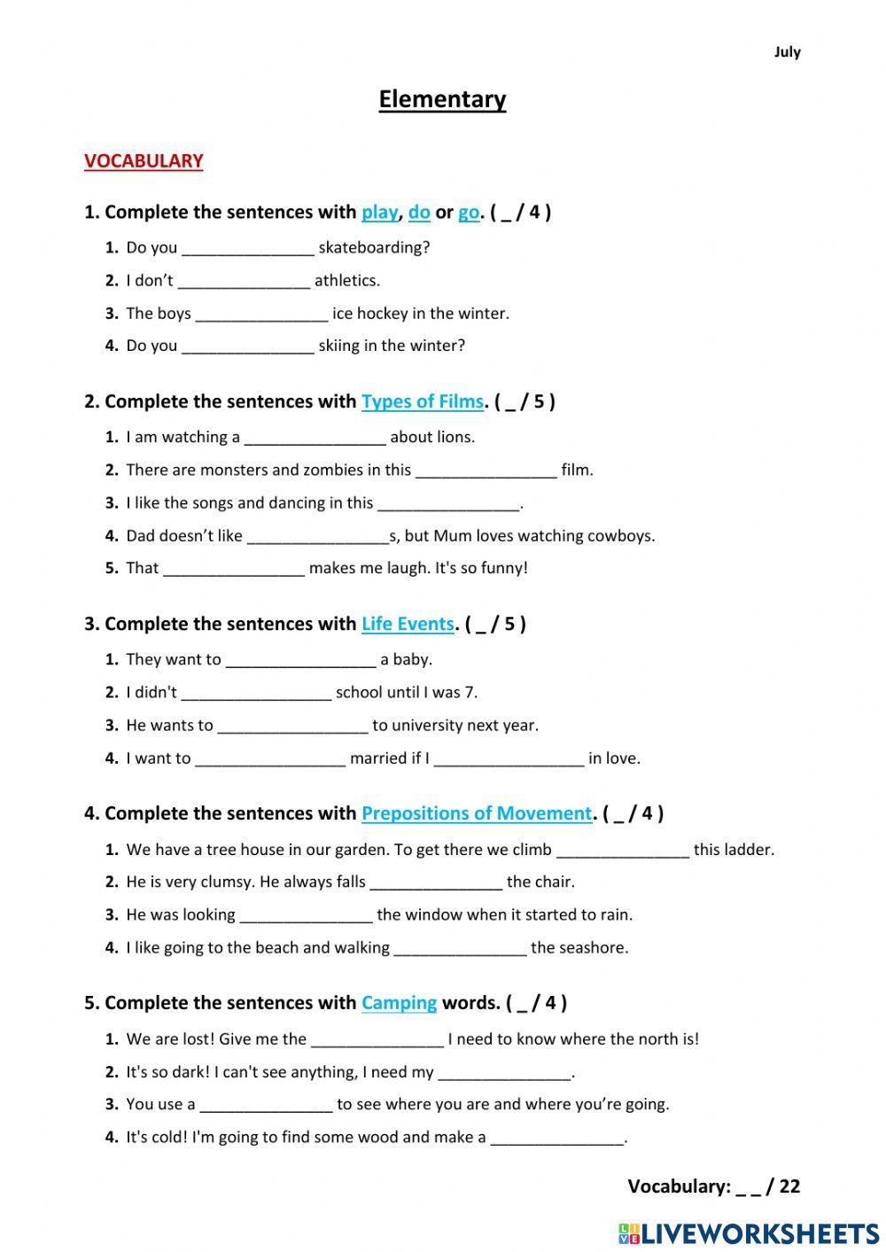 Sp2 - july - ve worksheet | Live Worksheets
