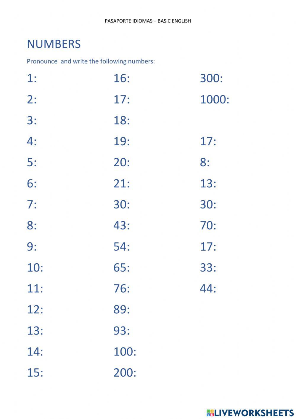 Numbers online exercise for BASIC ENGLISH | Live Worksheets