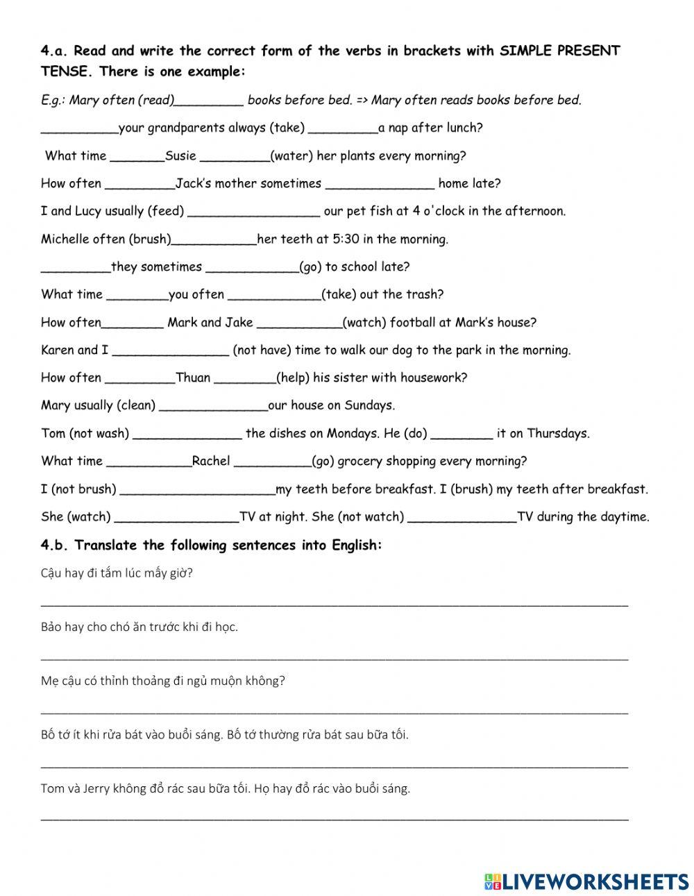 Zin my typical day 2b worksheet | Live Worksheets