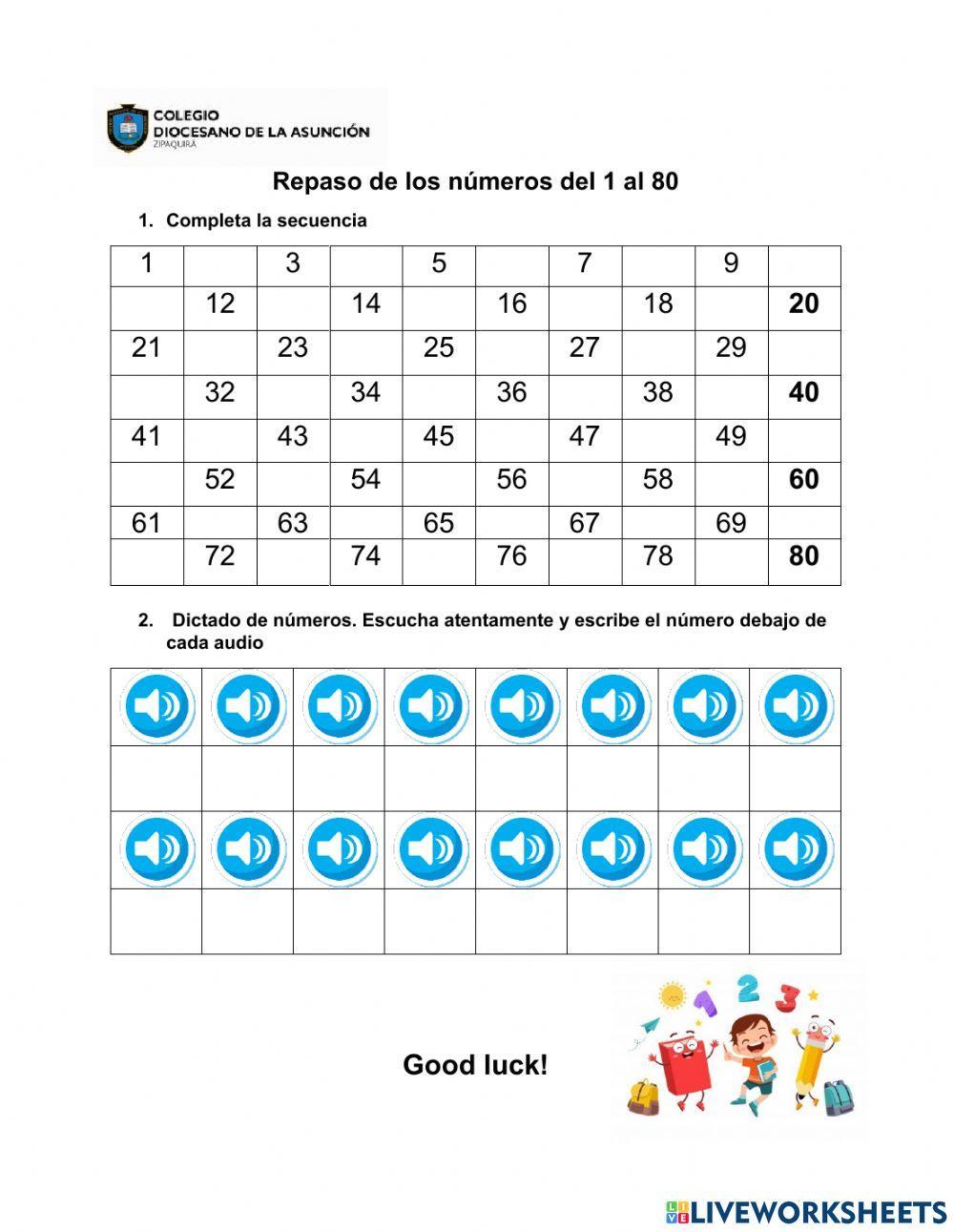 Repaso de los n… | Free Interactive Worksheets | 2102164