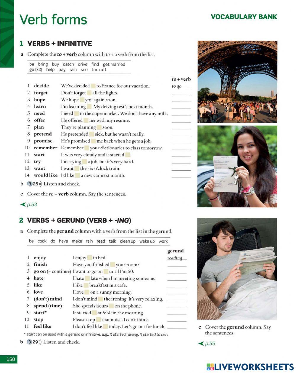 Verbs+infinitive | Free Interactive Worksheets | 2864091