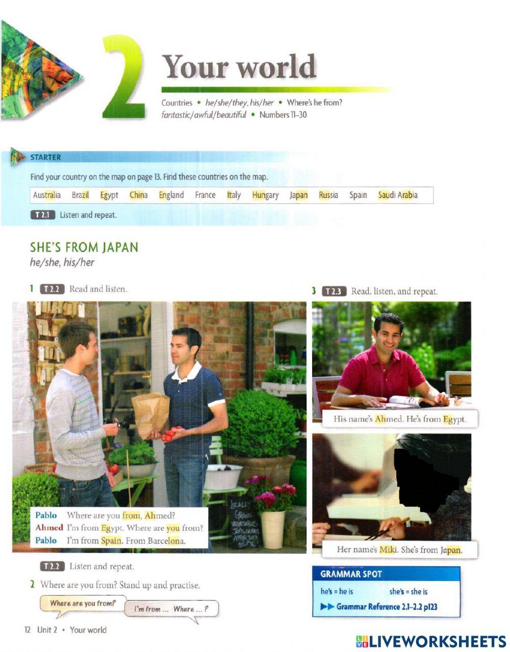 Unit 2 online exercise for 1 | Live Worksheets