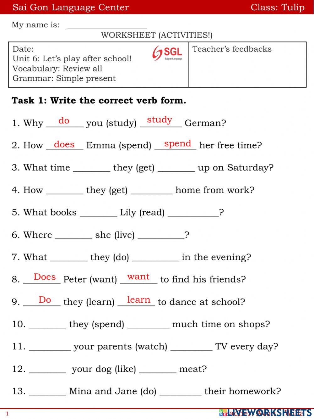 Let's play after school! exercise for Class: Tulip | Live Worksheets