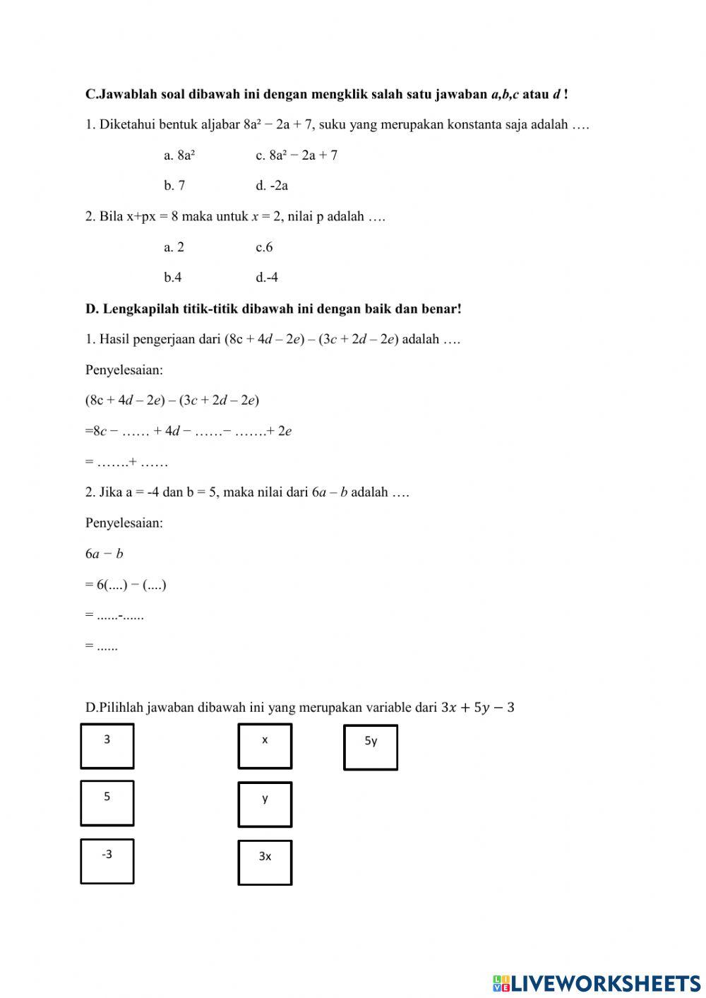 Percobaan worksheet for 7 | Live Worksheets