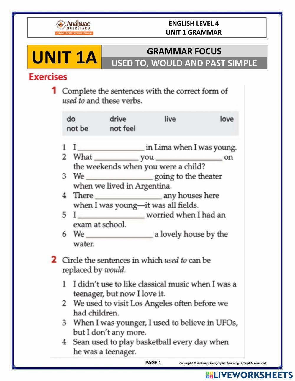 UNIT 1A GRAMMAR… | Free Interactive Worksheets | 6892493