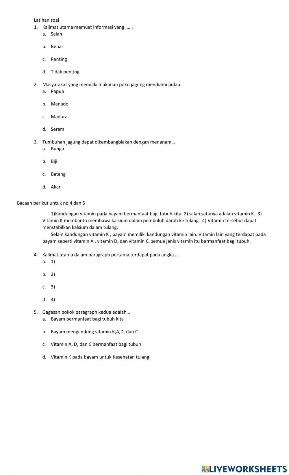Informasi penting dalam Teks bacaan worksheet | Live Worksheets