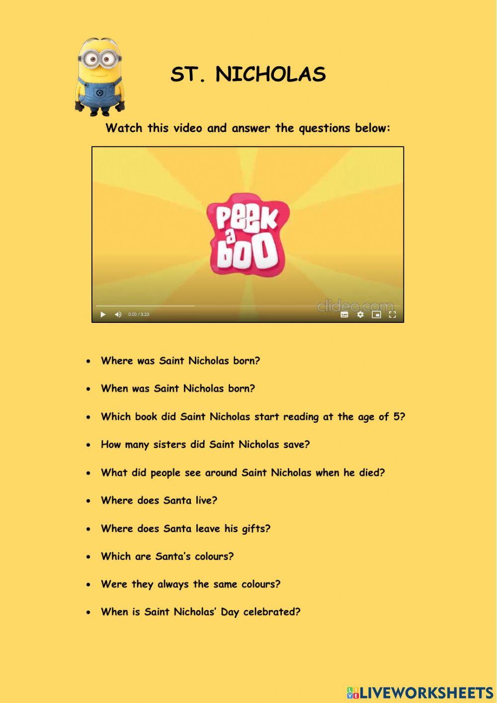 Saint Nicholas | Free Interactive Worksheets | 2103141