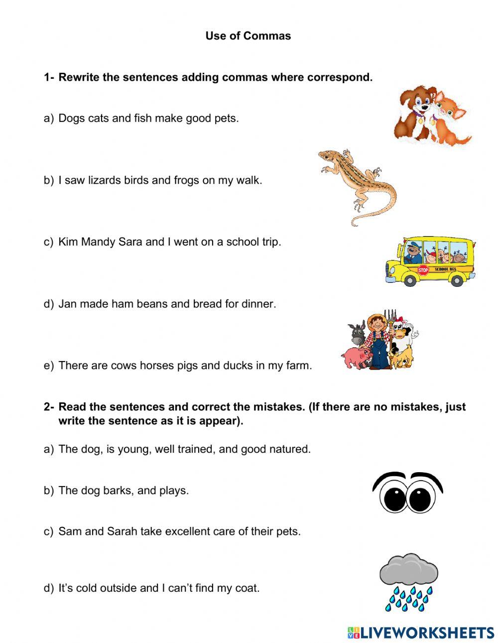 punctuation correction worksheets
