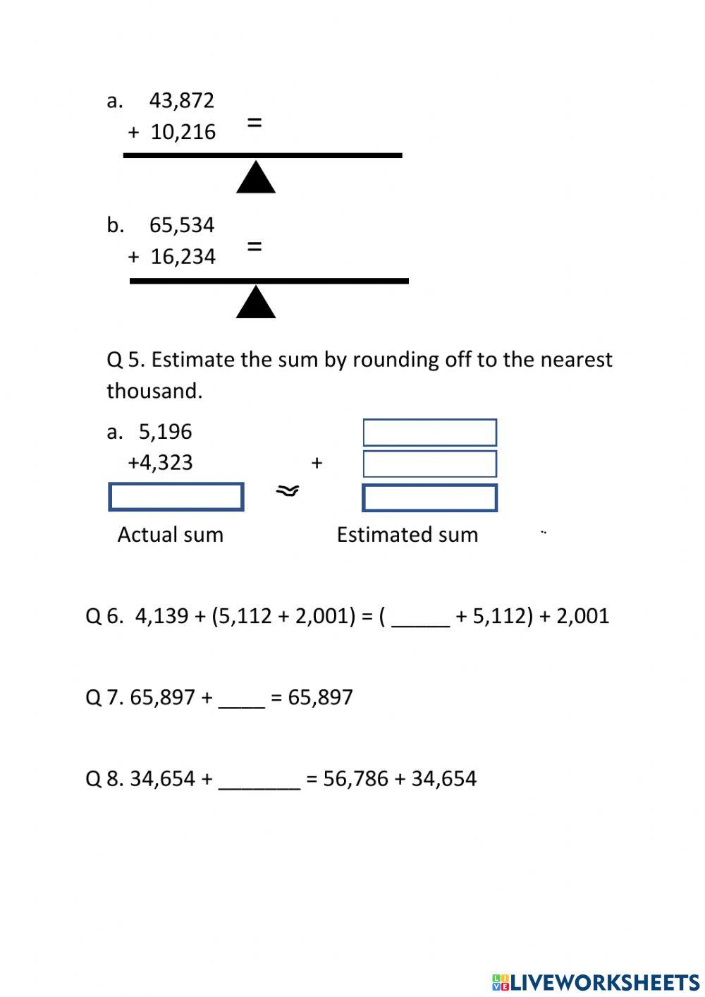 Addition Worksheet 1 Grade 4 online exercise for | Live Worksheets