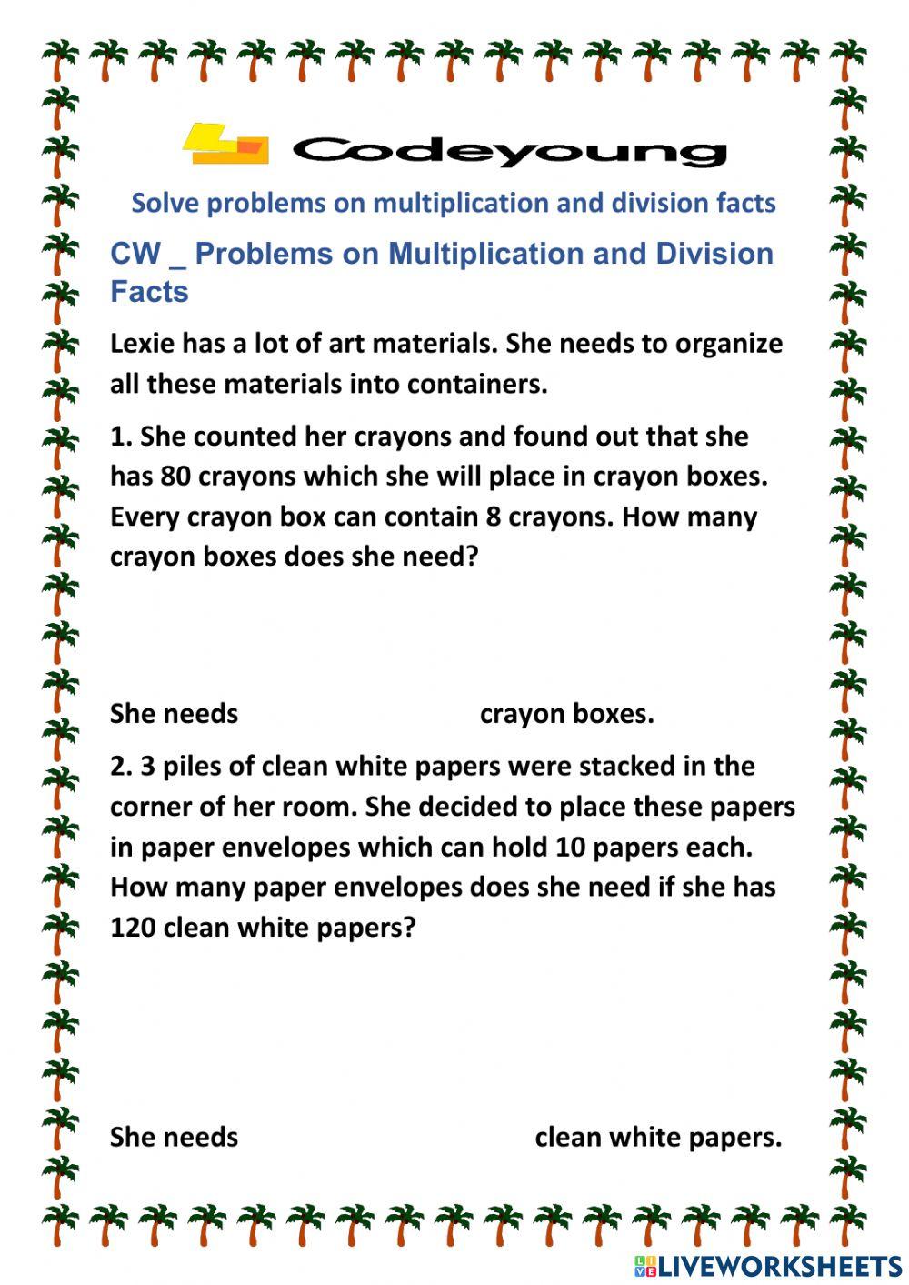 Dividend, Divisor, and Quotient Application worksheet | Live Worksheets