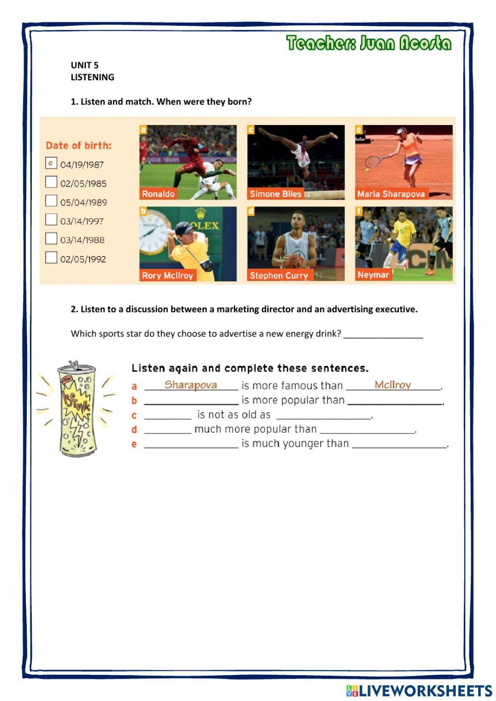 Listening comprehension online exercise for basic | Live Worksheets