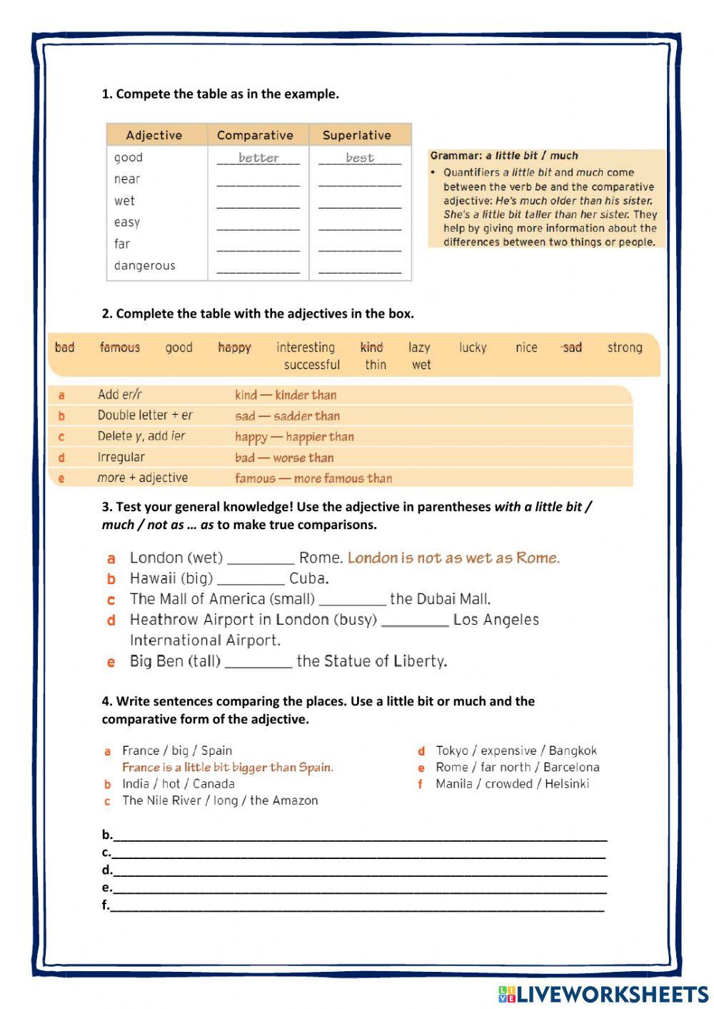 Comparatives online exercise for BASIC | Live Worksheets