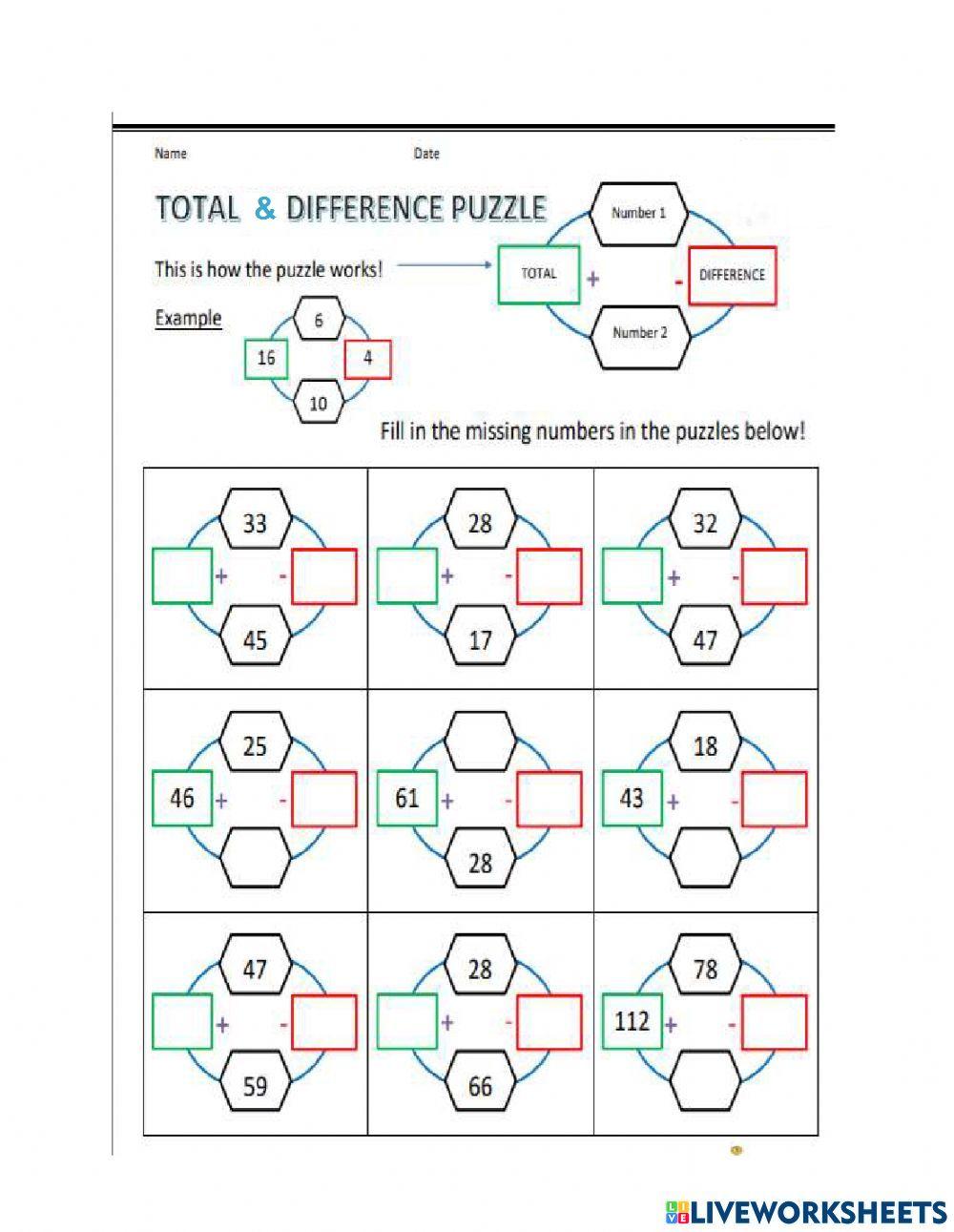 Add & subtract puzzle worksheet | Live Worksheets