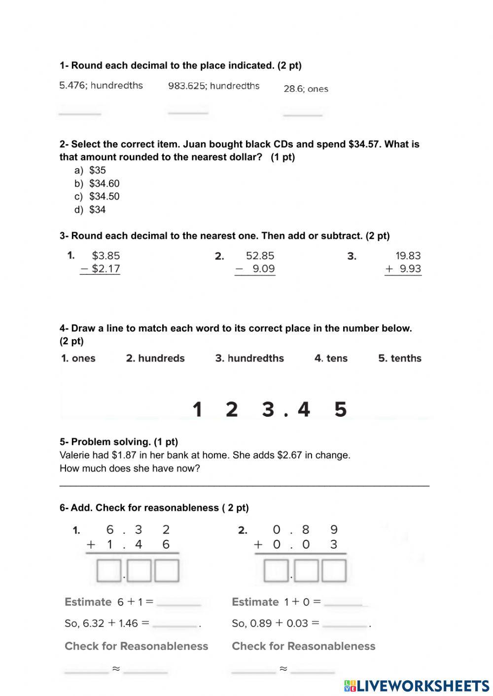 2nd Math Exam worksheet | Live Worksheets