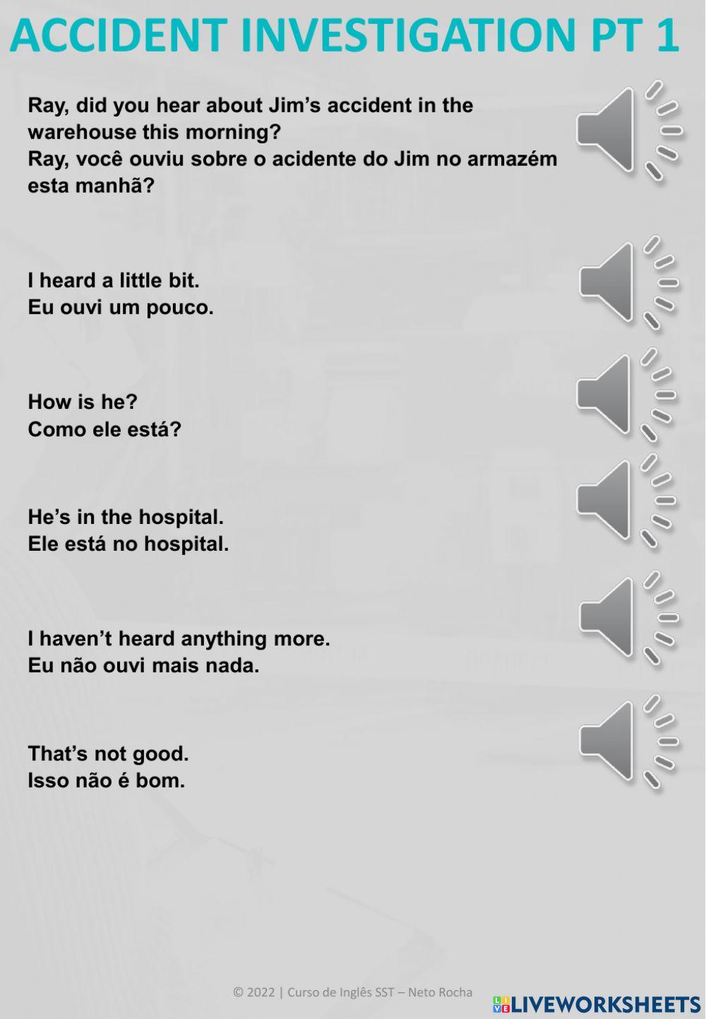 Accident Investigation - Part 1 worksheet | Live Worksheets