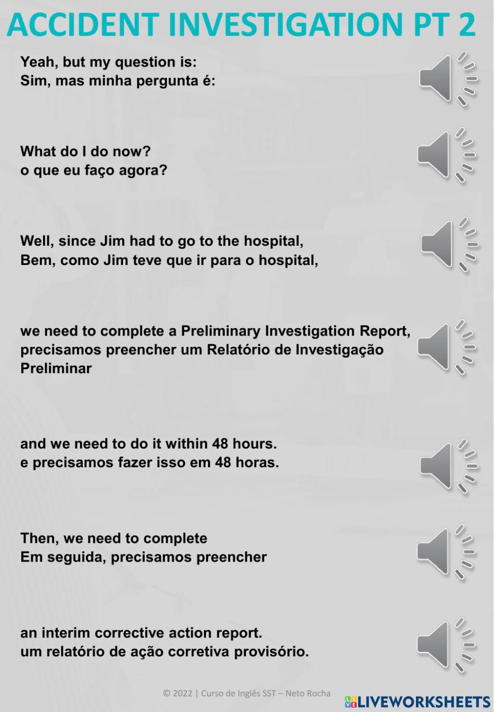 Accident Investigation Part 2 worksheet | Live Worksheets