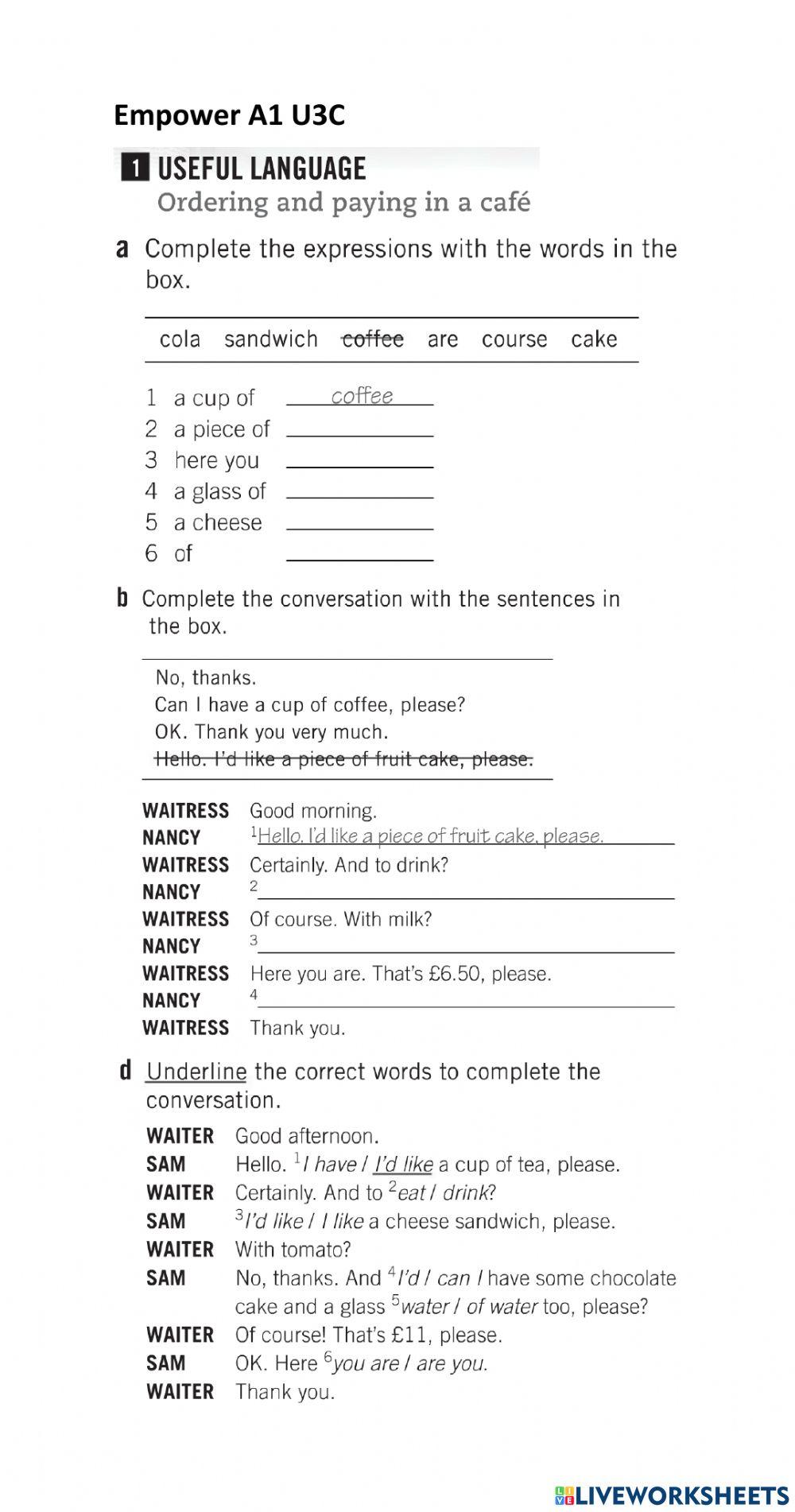 Empower A1 U3C worksheet | Live Worksheets