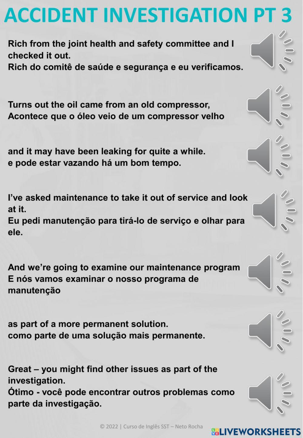 Accident Investigation Part 3 worksheet | Live Worksheets