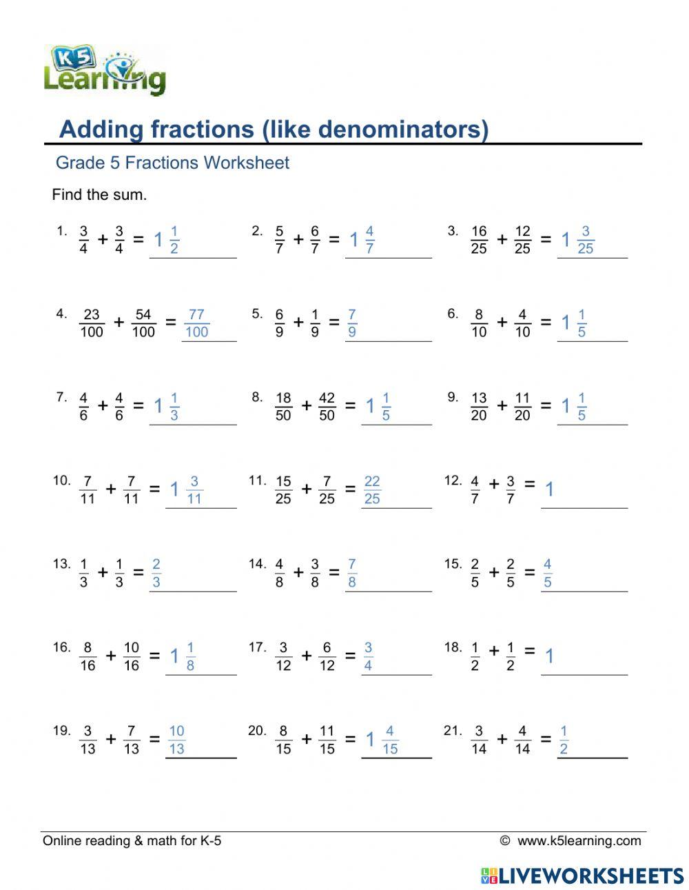 Mathematics-Mixed Numbers online exercise for | Live Worksheets