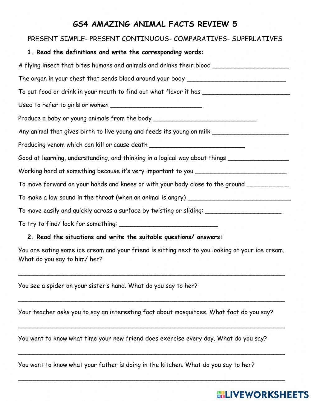 G4 amazing animal facts review 5 worksheet | Live Worksheets