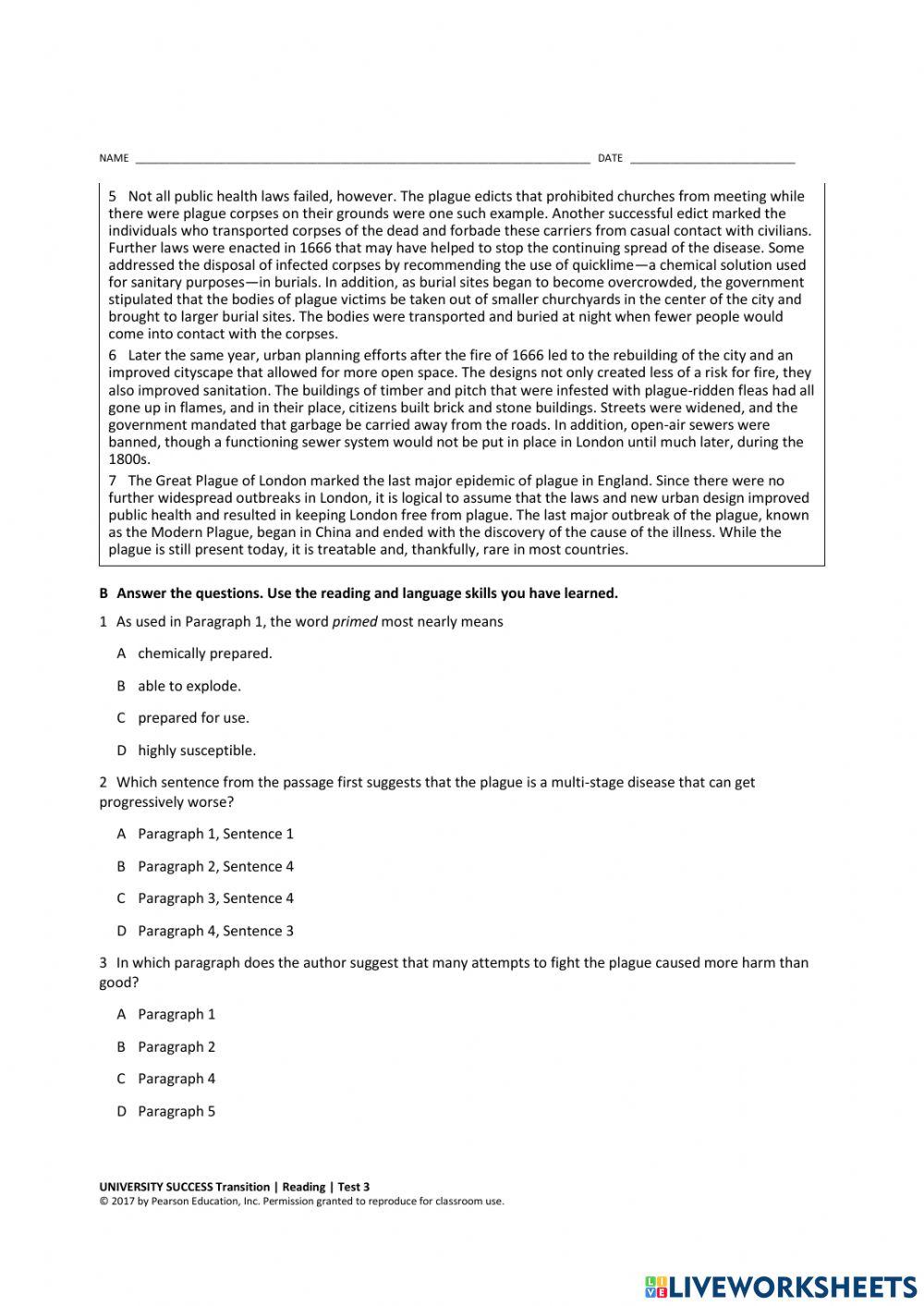 Reading test 3-MEL online exercise for | Live Worksheets