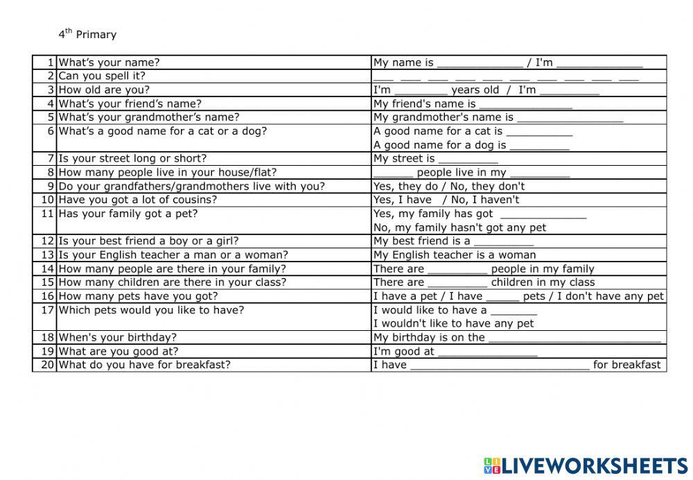 ORAL EXAM 1ST TERM 4TH worksheet | Live Worksheets