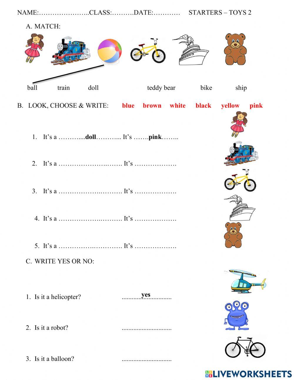 Starters - toys 2 worksheet | Live Worksheets