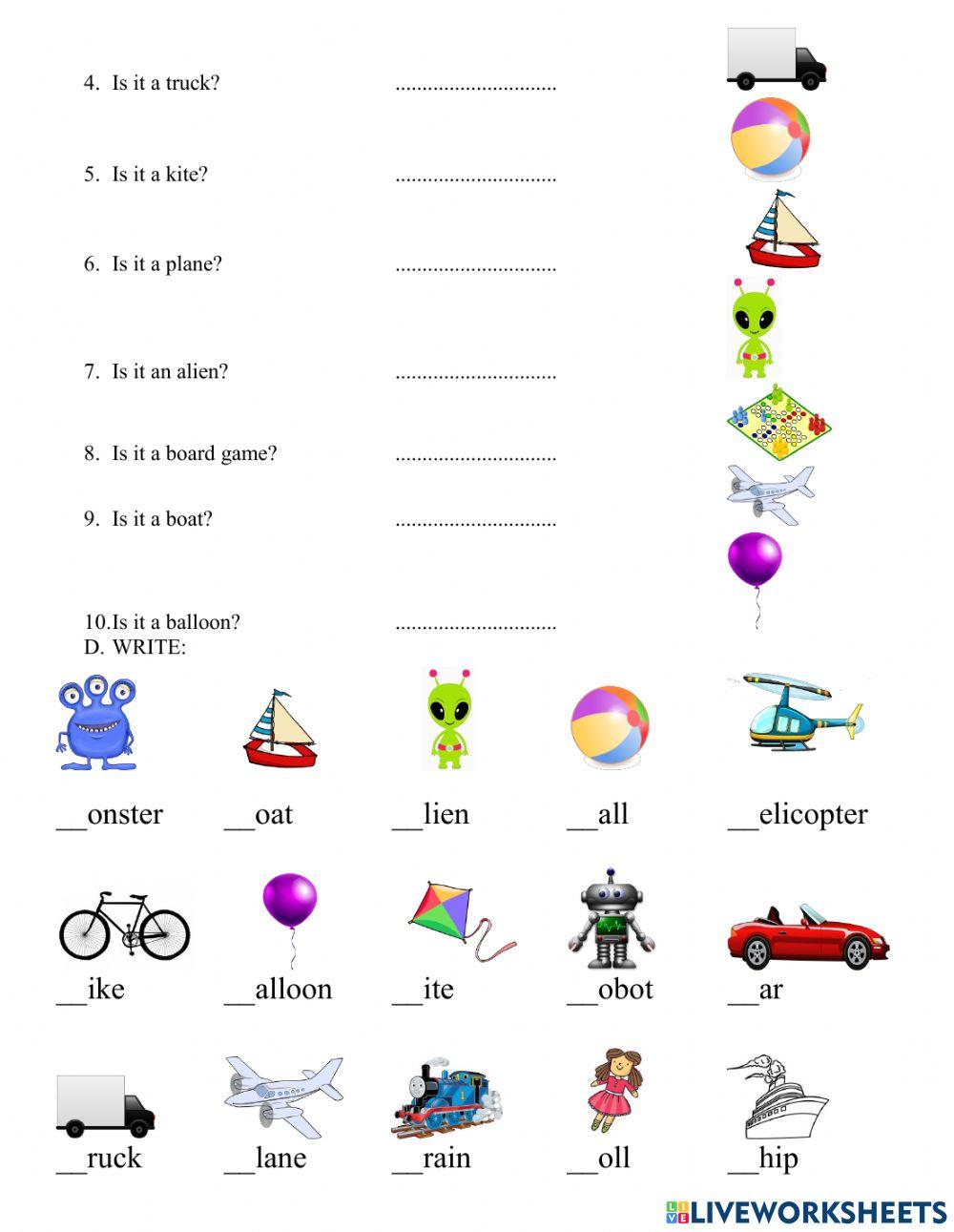Starters - toys 2 worksheet | Live Worksheets