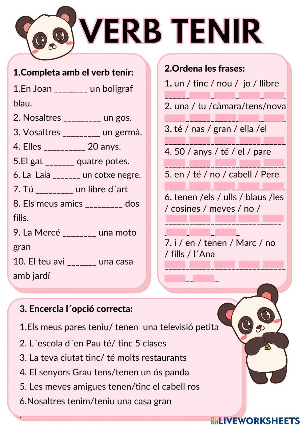 El verb tenir (… | Free Interactive Worksheets | 2086870