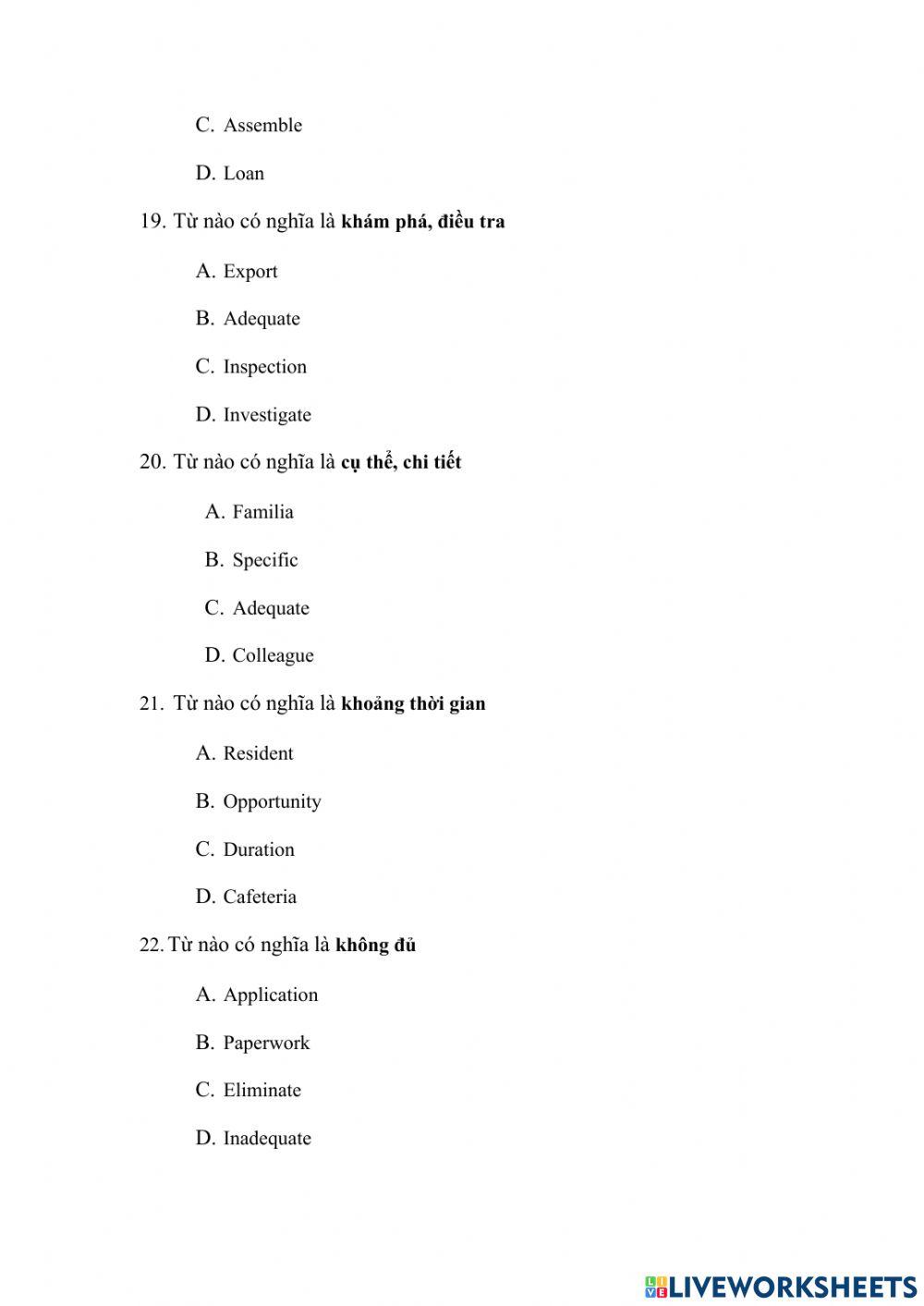 Bai tap 13 interactive worksheet | Live Worksheets