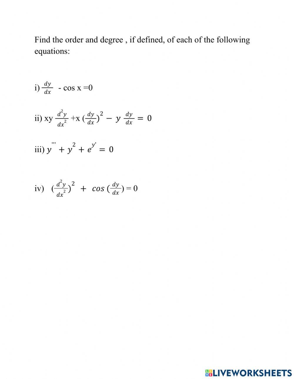 G12 differential equation worksheet | Live Worksheets