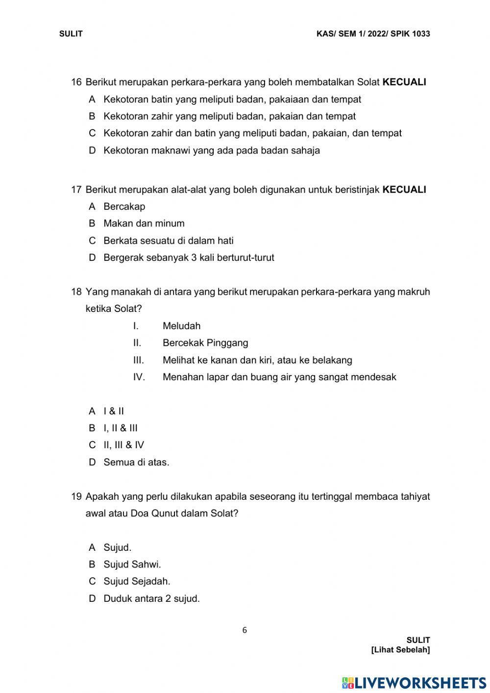 Feqah 1 set 2 worksheet | Live Worksheets