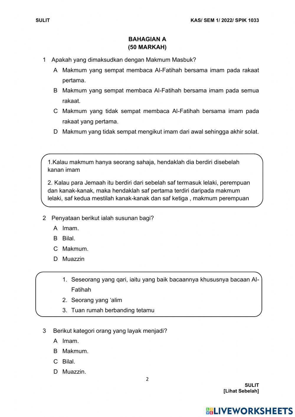 Feqah 1 exercise | Live Worksheets