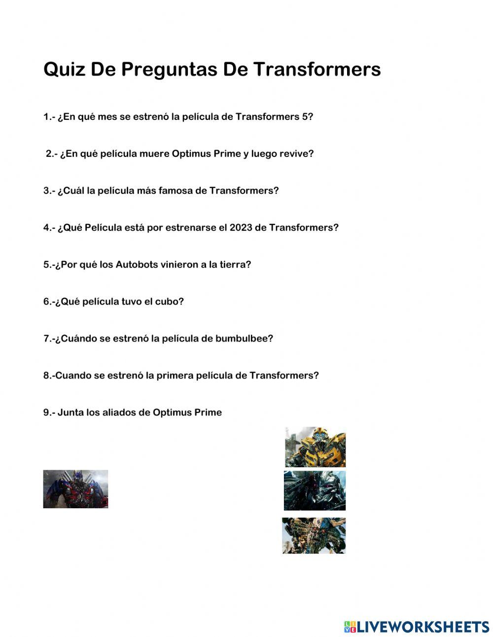 Preguntas de transformers worksheet | Live Worksheets