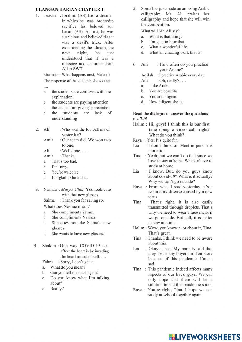CHAPTER 1 ENGLI… | Free Interactive Worksheets | 3618393