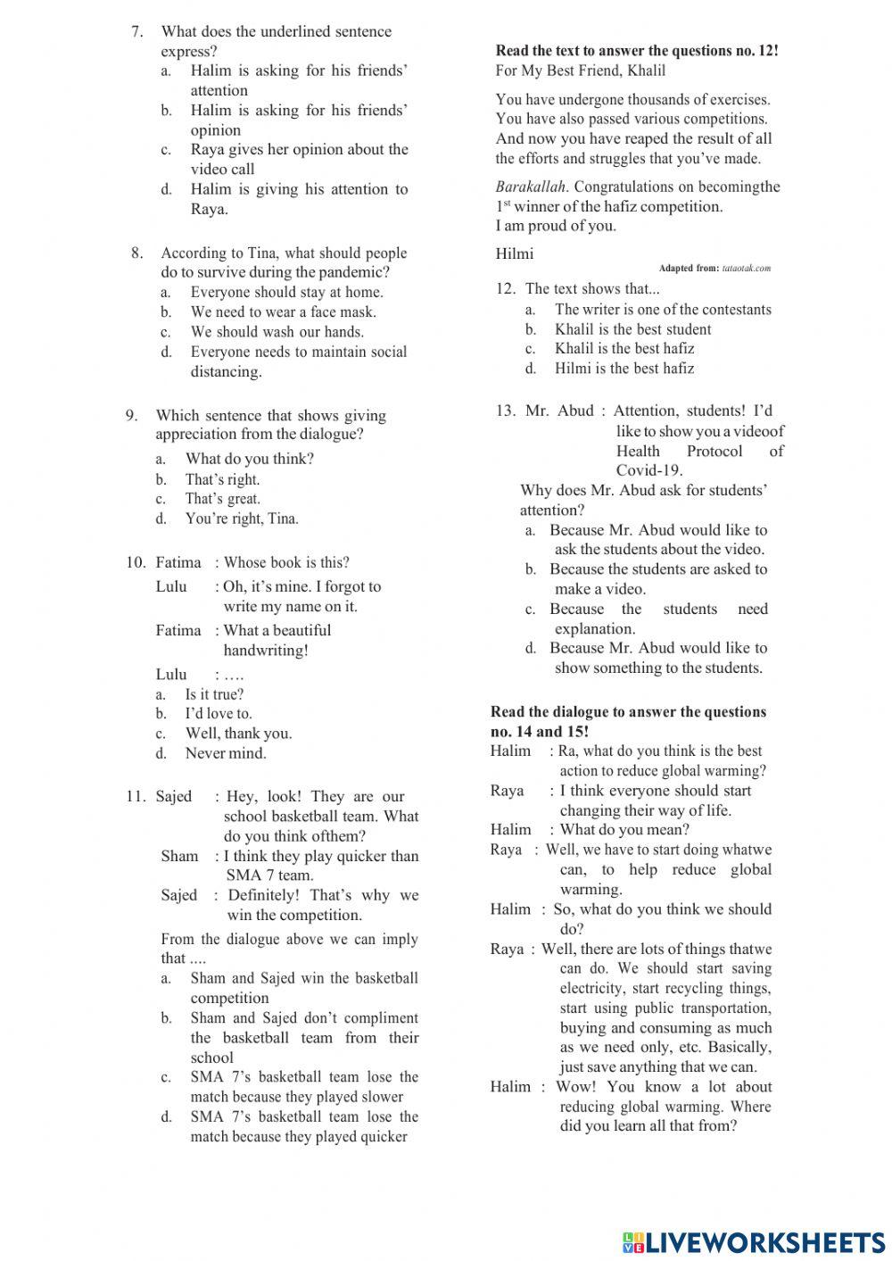 CHAPTER 1 ENGLI… | Free Interactive Worksheets | 3618393