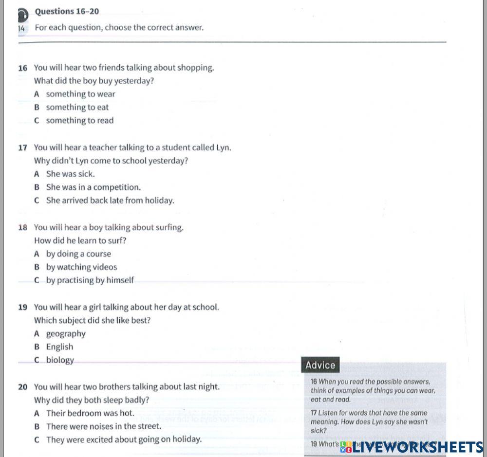 Listening Practice Test 1 2105095 | dannynt | Live