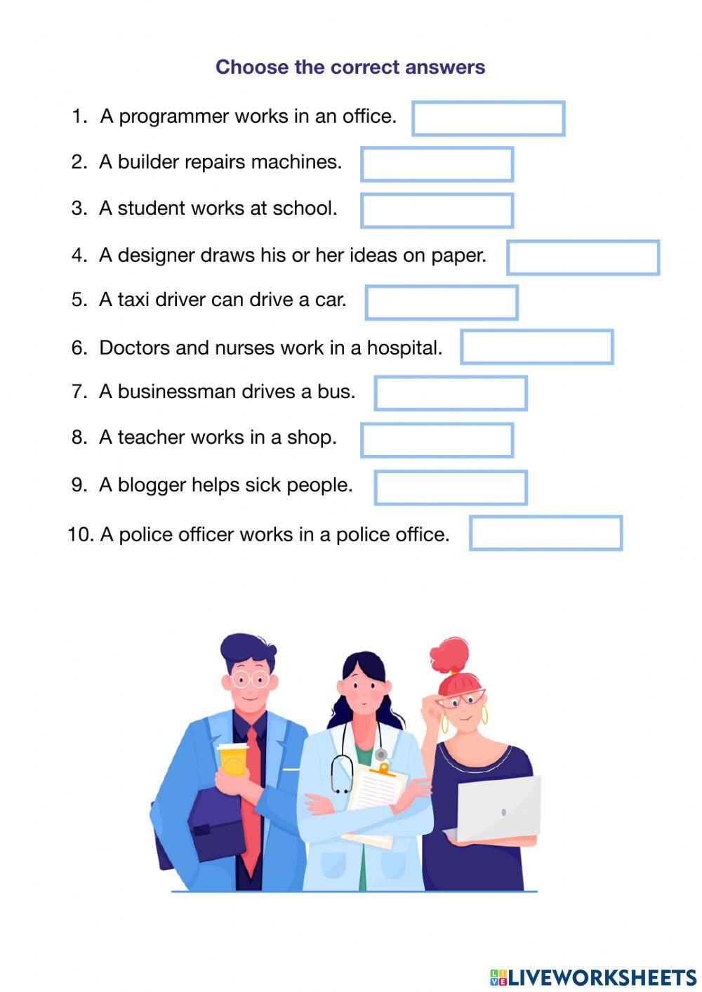 Professions online exercise for beginner | Live Worksheets
